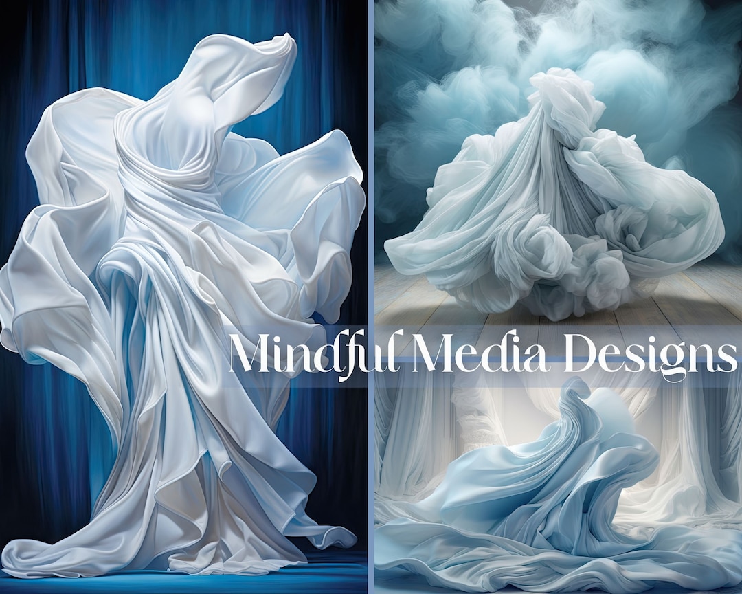 3 White & Blue Flowing Fabric Digital Backdrop, Maternity Overlays, Photography Backgrounds ...