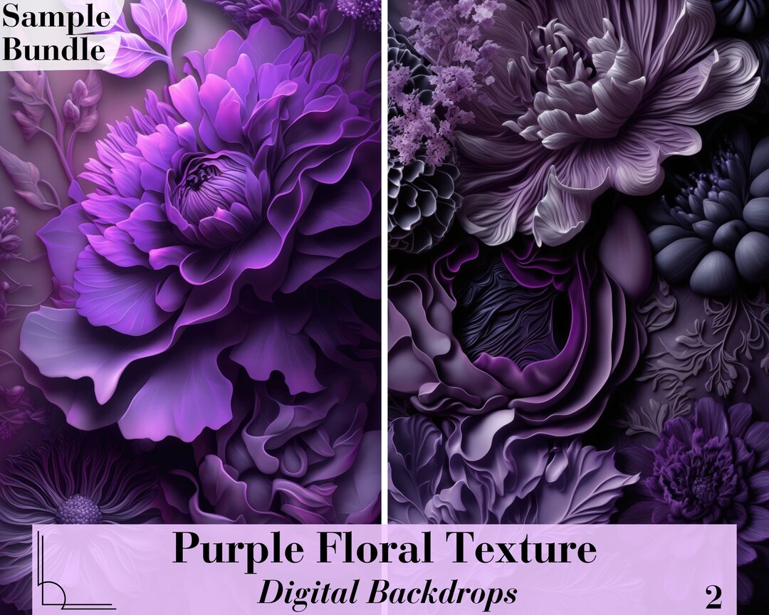 2 Purple Floral Texture Digital Backdrops, Digital Backdrop Floral ...