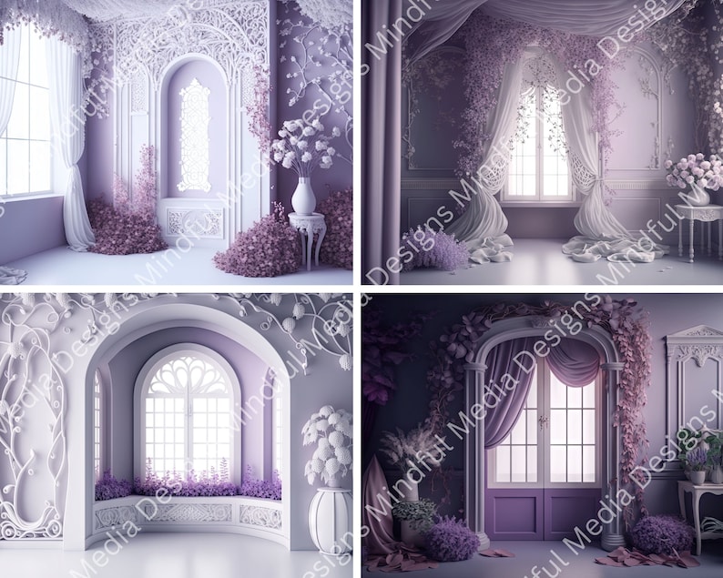 Purple Whimsy Floral Digital Backdrops. Maternity Backdrops - Etsy