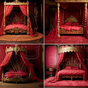 Dark Red and Gold Royal Beds Digital Backdrops for Photography ...