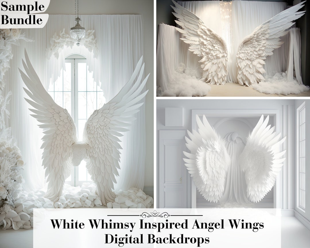 3 White Whimsy Angel Wings Digital Backdrops, Maternity Backdrops ...