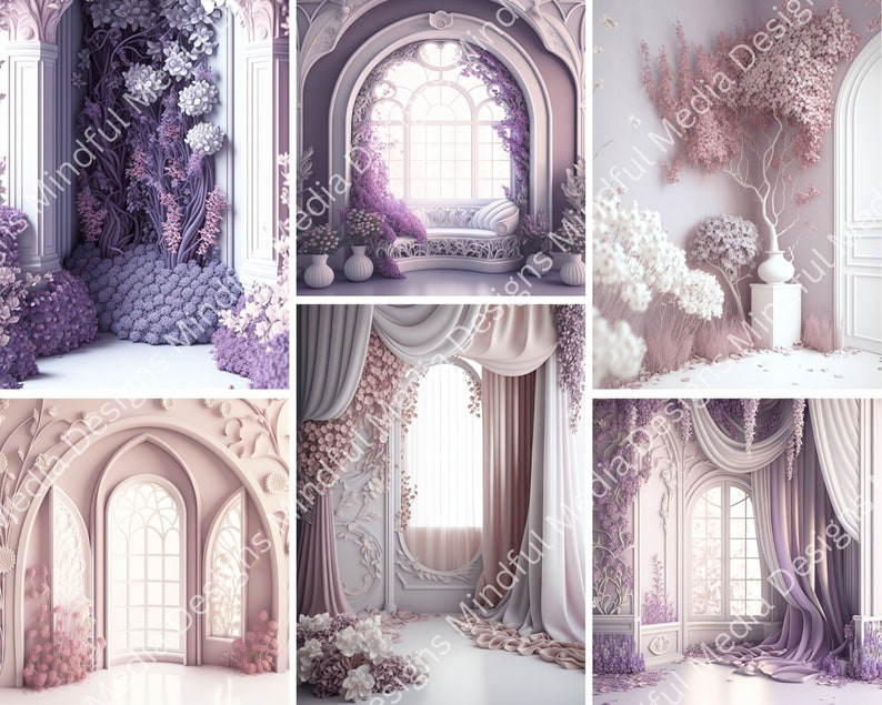 Purple Whimsy Floral Digital Backdrops. Maternity Backdrops - Etsy