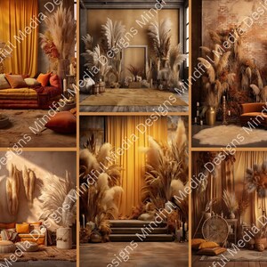30 Mustard Boho Floral Digital Backdrops Maternity Digital Backdrops ...