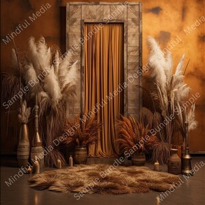 3 Mustard Boho Floral Digital Backdrops | Maternity Digital Backdrops ...