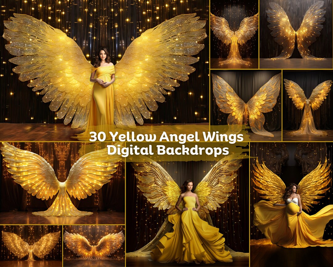 30 Yellow Angel Wings Digital Backdrops, for Photography Backgrounds ...