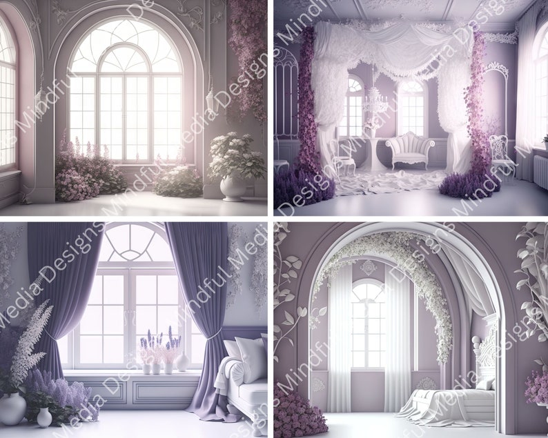 Purple Whimsy Floral Digital Backdrops. Maternity Backdrops - Etsy