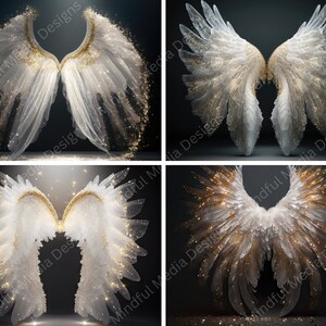 20 White & Gold Angel Wings Digital Backdrops, Maternity Backdrops ...