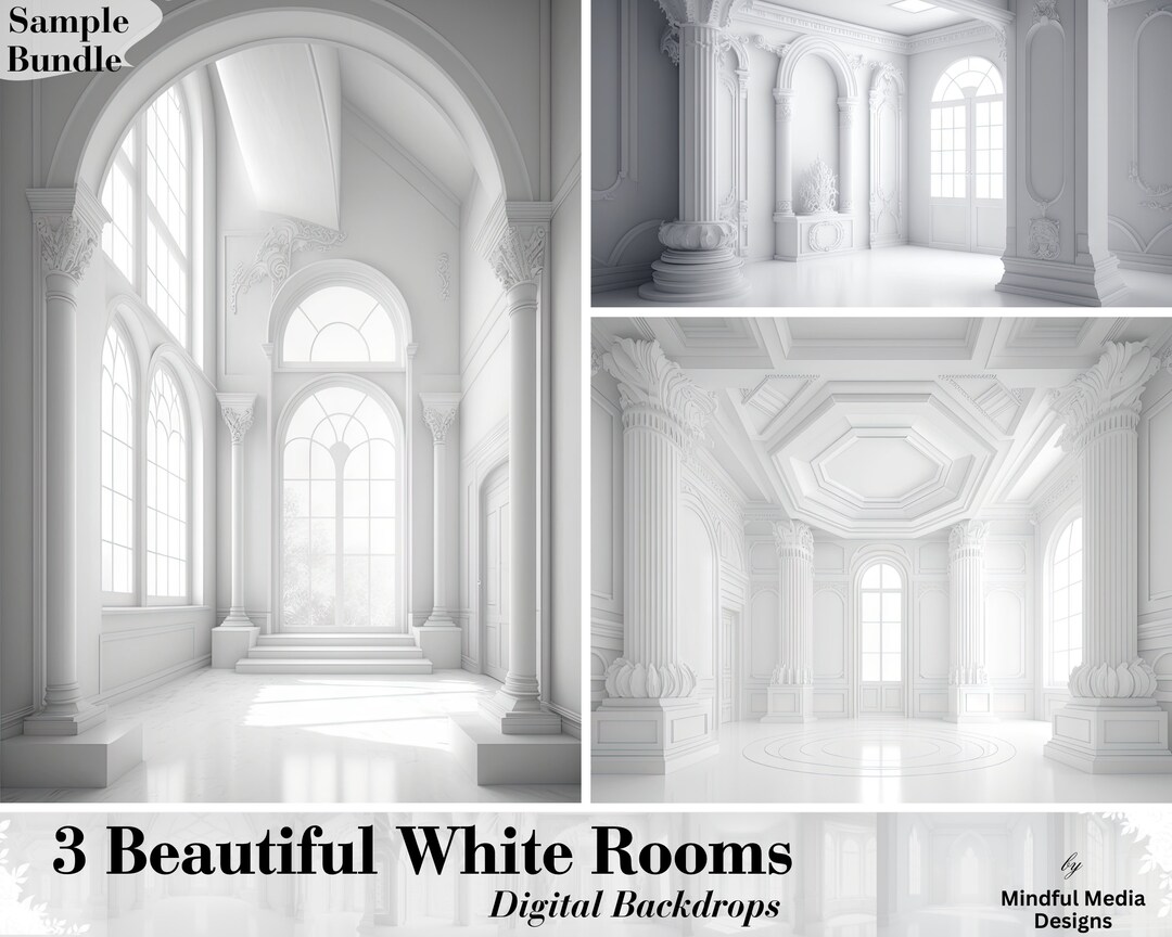 3 Beautiful White Rooms Digital Backdrops, Maternity Digital Backdrops ...