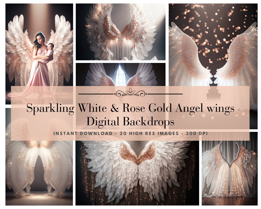 20 White & Rose Gold Angel Wings Digital Backdrop, Maternity Backdrops ...