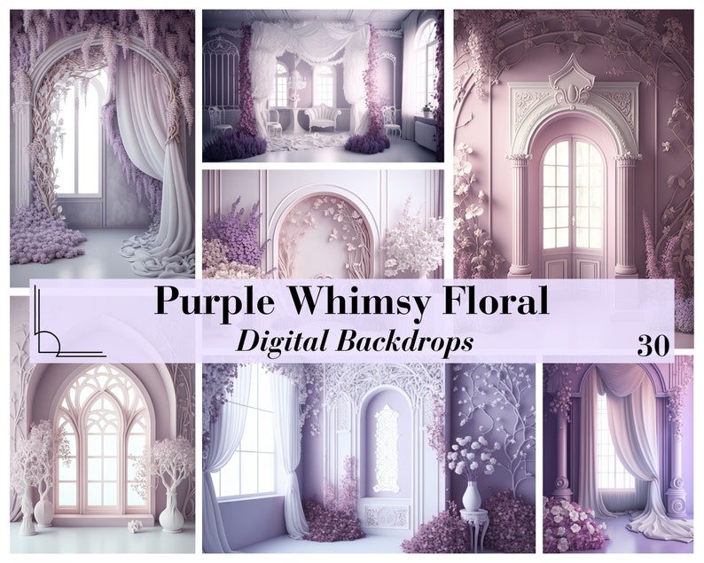 Purple Whimsy Floral Digital Backdrops. Maternity Backdrops - Etsy