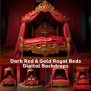 Dark Red and Gold Royal Beds Digital Backdrops for Photography ...