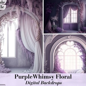 Purple Whimsy Floral Digital Backdrops. Maternity Backdrops Digital ...