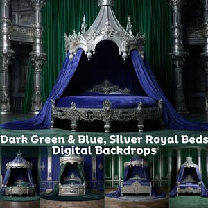 30 Dark Green & Blue Silver Royal Beds Digital Backdrops for ...