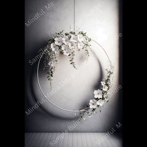 3 White Whimsy Floral Ring Digital Backdrops, Maternity Backdrops ...