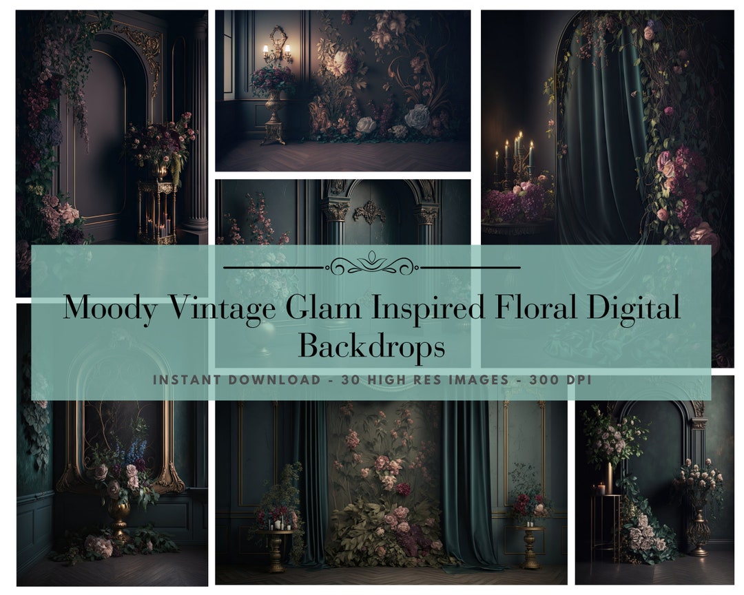 30 Moody Vintage Glam Floral Digital Backdrops, Maternity Backdrops ...