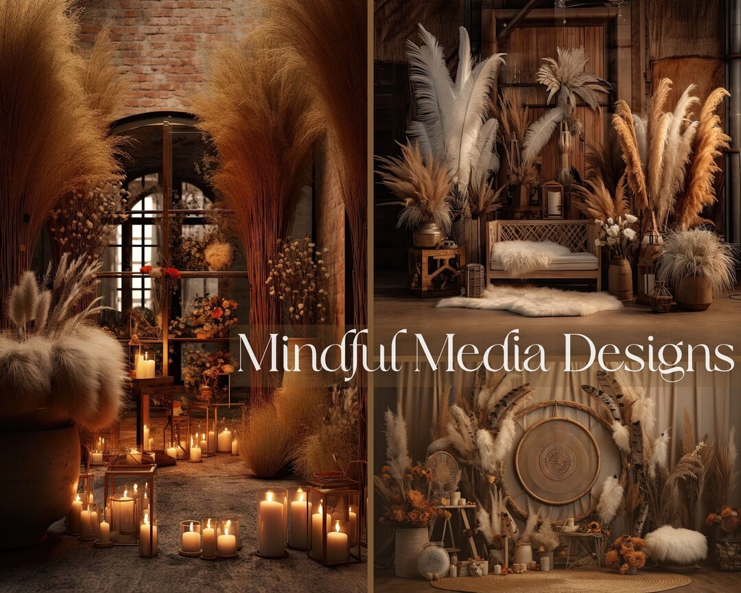 3 Natural Boho Floral Digital Backdrops, Maternity Backdrops Digital ...