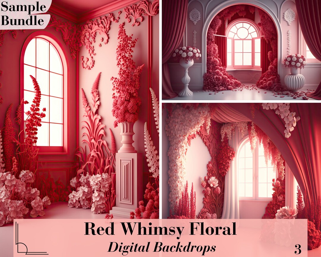Red Whimsy Floral Digital Backdrops. Maternity Backdrops Digital ...