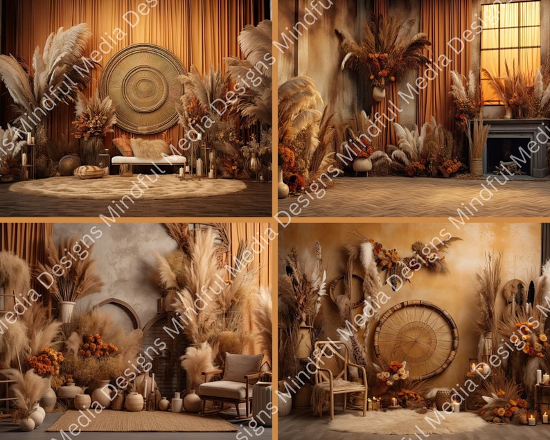 30 Mustard Boho Floral Digital Backdrops Maternity Digital - Etsy