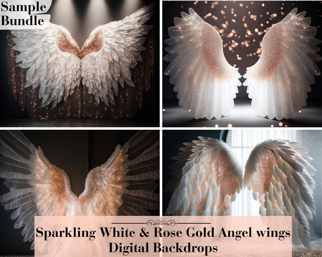 4 Sparkling White & Rose Gold Angel Wings Digital Backdrops - Etsy