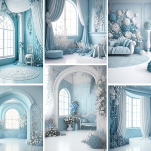 30 Blue Whimsy Floral Digital Backdrops, Maternity Backdrops Digital ...