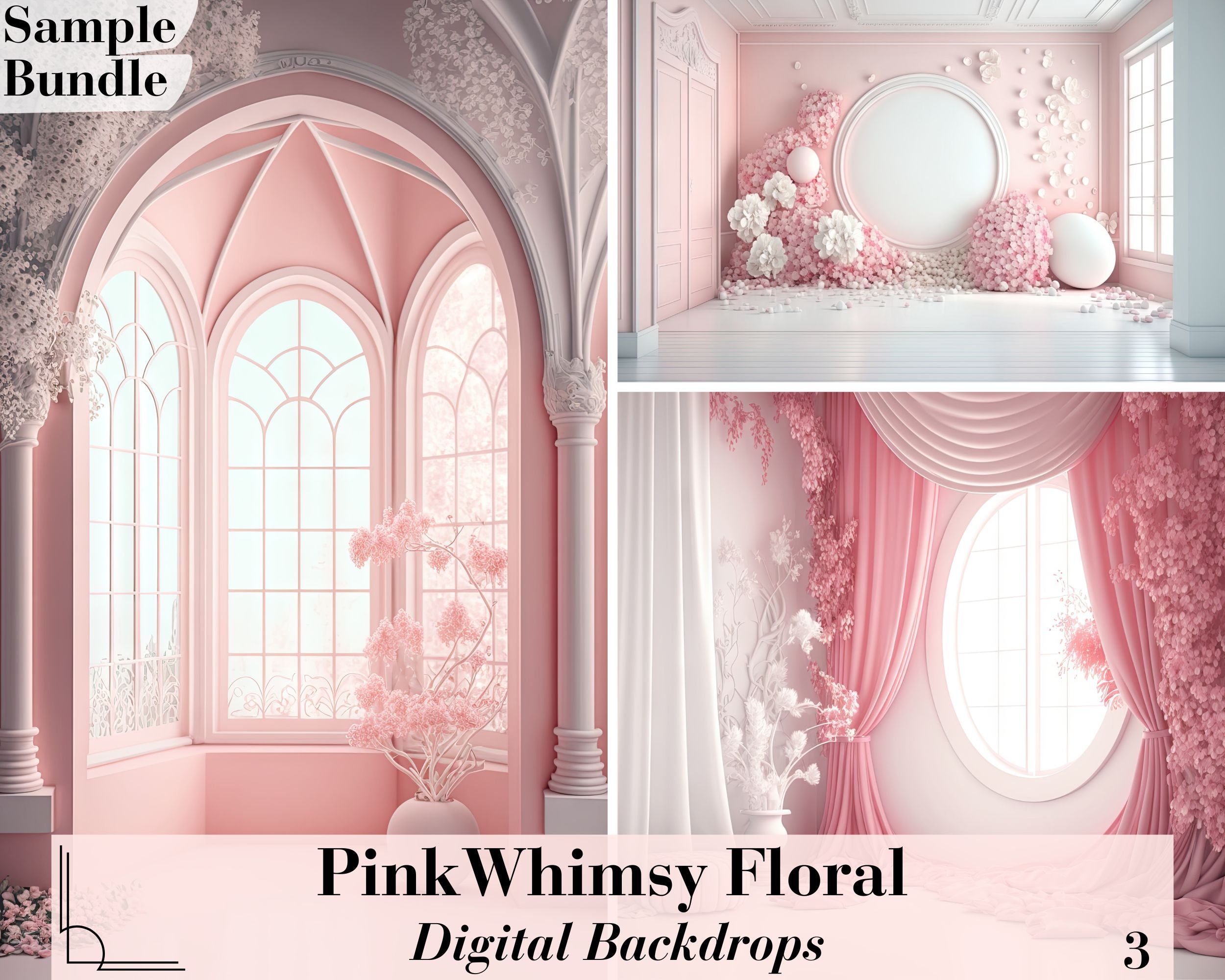 Pink Whimsy Floral Digital Backdrops. Maternity Backdrops - Etsy