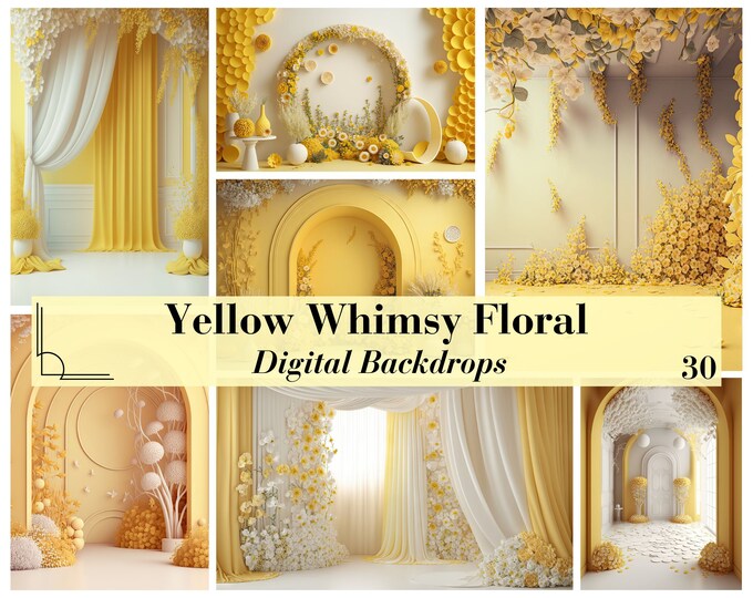 Yellow Whimsy Floral Digital Backdrops. Maternity Backdrops Digital ...