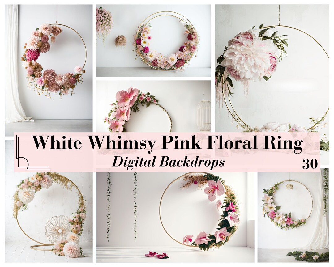White Whimsy Pink Floral Ring Digital Backdrops. Maternity Backdrops ...