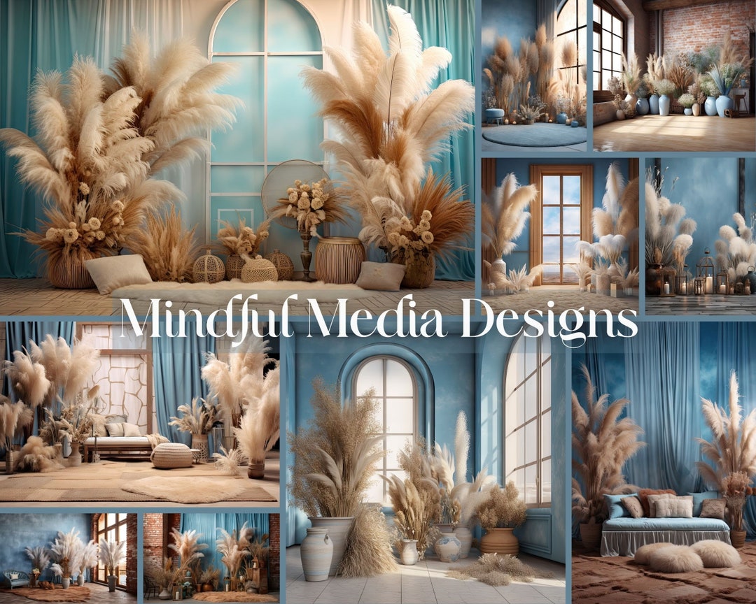 30 Blue Boho Floral Digital Backdrops | Maternity Digital Backdrops ...