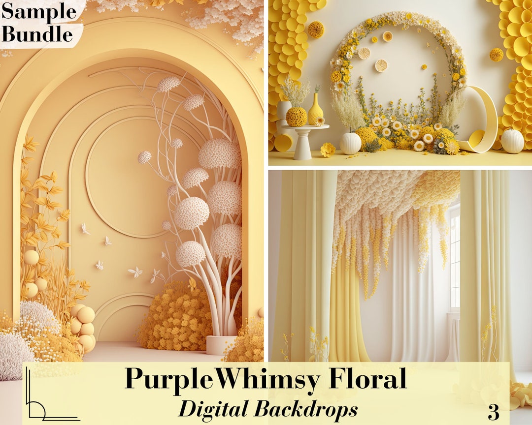 Yellow Whimsy Floral Digital Backdrops. Maternity Backdrops Digital ...