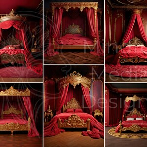 Dark Red and Gold Royal Beds Digital Backdrops for Photography ...