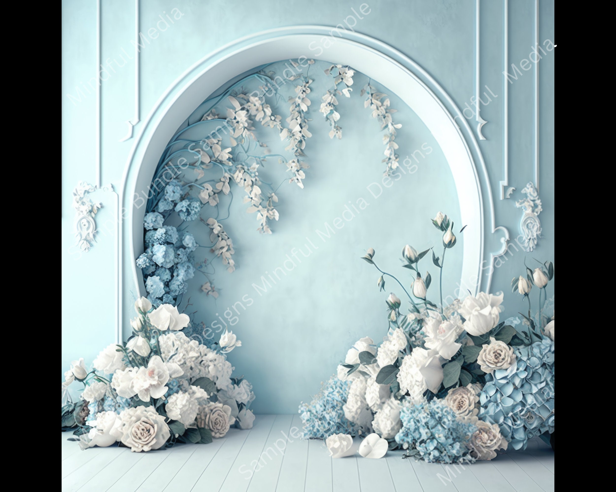 3 Blue Whimsy Floral Digital Backdrops Maternity Backdrops - Etsy