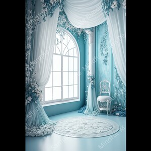 3 Blue Whimsy Floral Digital Backdrops, Maternity Backdrops Digital ...