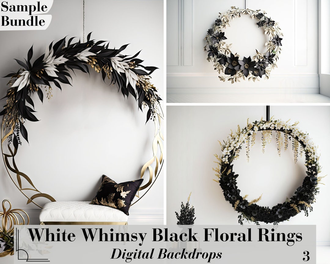 White Whimsy Black Floral Ring Digital Backdrops. Maternity Backdrops ...