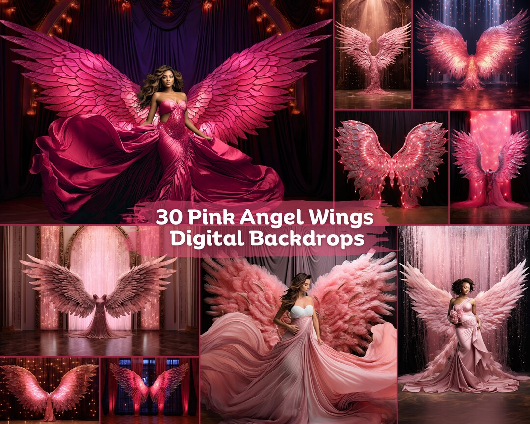 30 Pink Angel Wings Digital Backdrops, for Photography Backgrounds ...