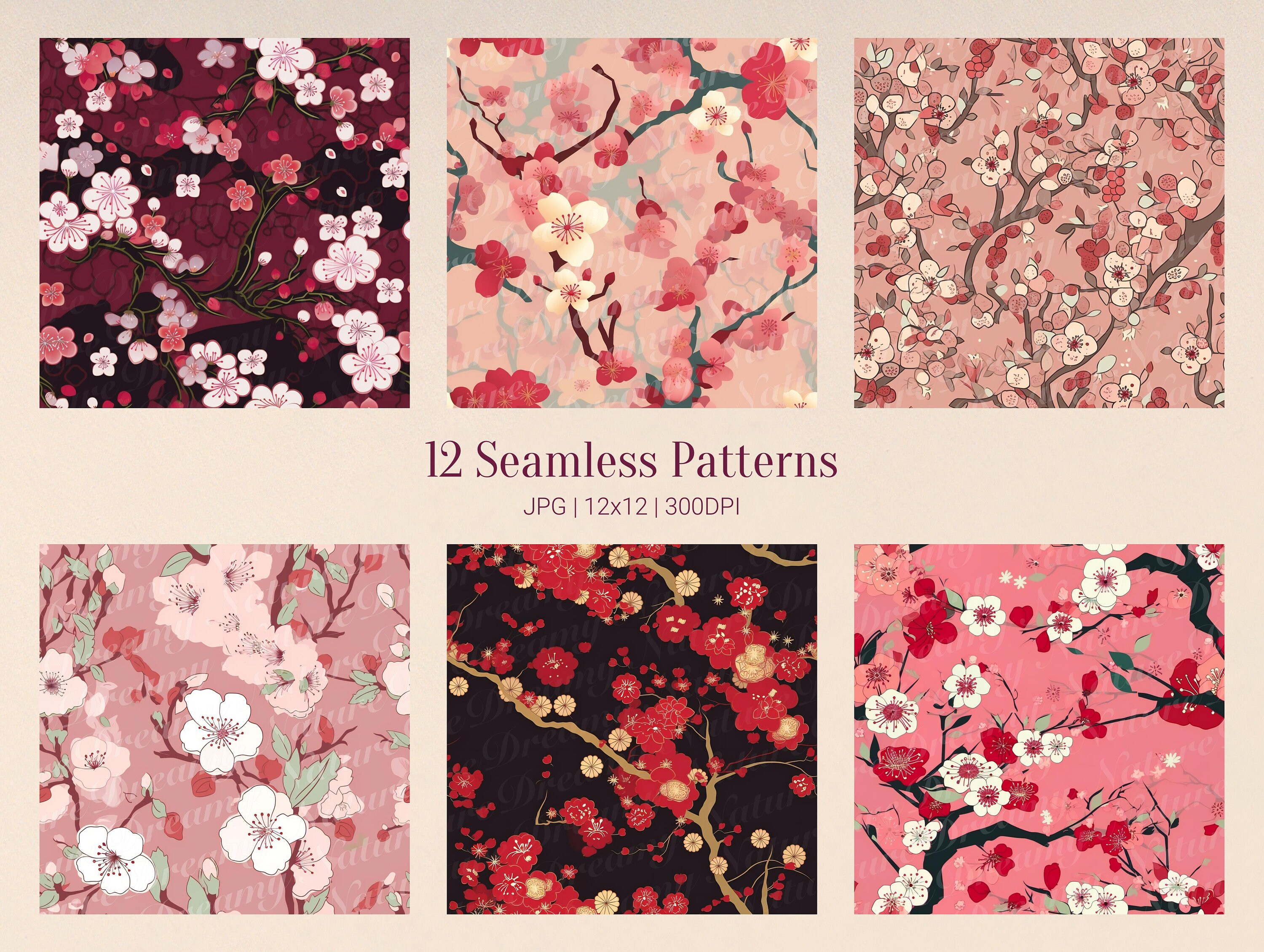 Cherry Blossom in Japanese Style, Seamless Repeat Pattern, Timeless ...