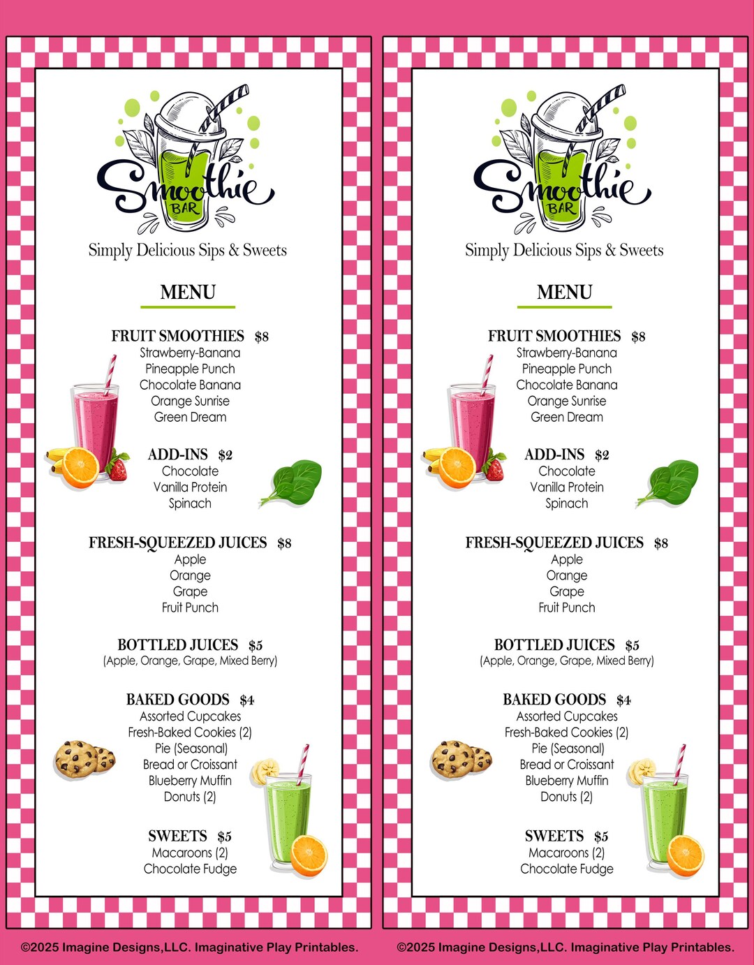 Smoothie Bar Pretend Play Menus Plus Open & Closed Sign - Etsy