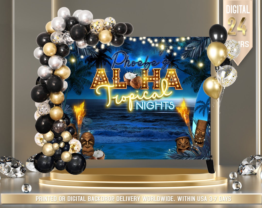 Aloha Backdrop Tiki Summer Birthday Backdrop Tropical Birthday Theme ...