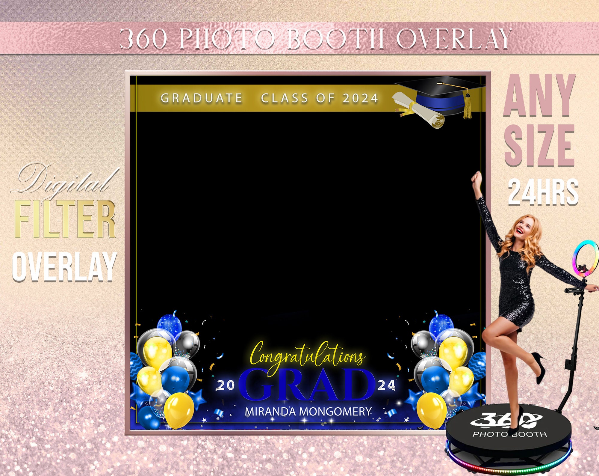 Blue Yellow Graduation Photo Booth Photo Template Birthday Party Class ...