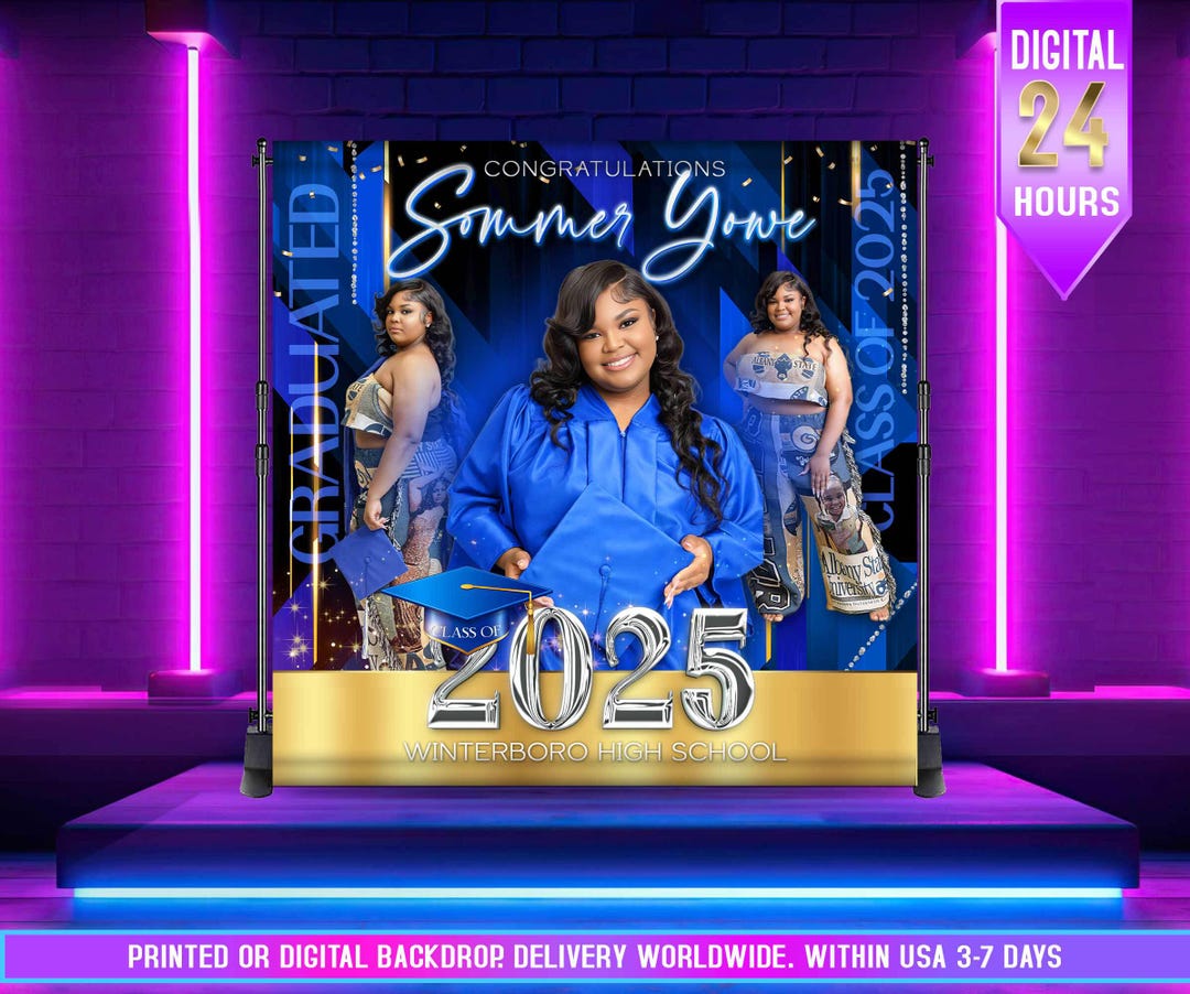 PRINTED or DIGITAL | Blue Gold Graduation | Graduation Backdrop | Royal ...