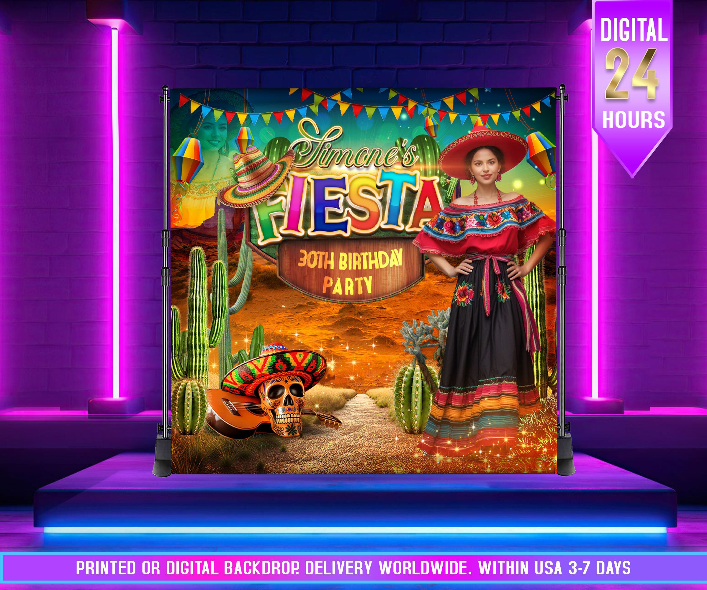 Mexican Backdrop Fiesta Birthday Backdrop Mexican Birthday Theme ...