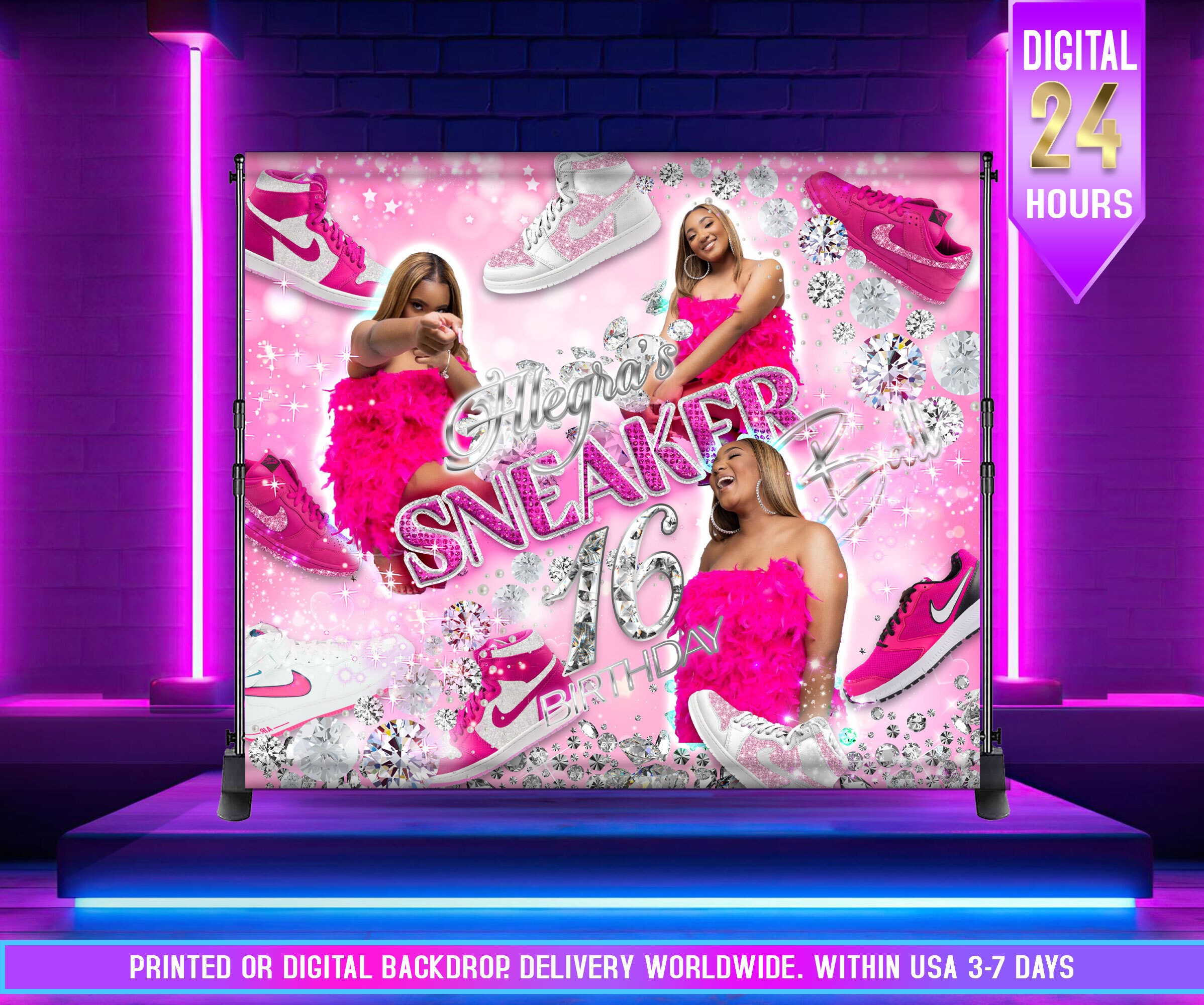 Pink Sneaker Ball Backdrop, Sneaker Gala Backdrop, Sneakers Backdrop ...