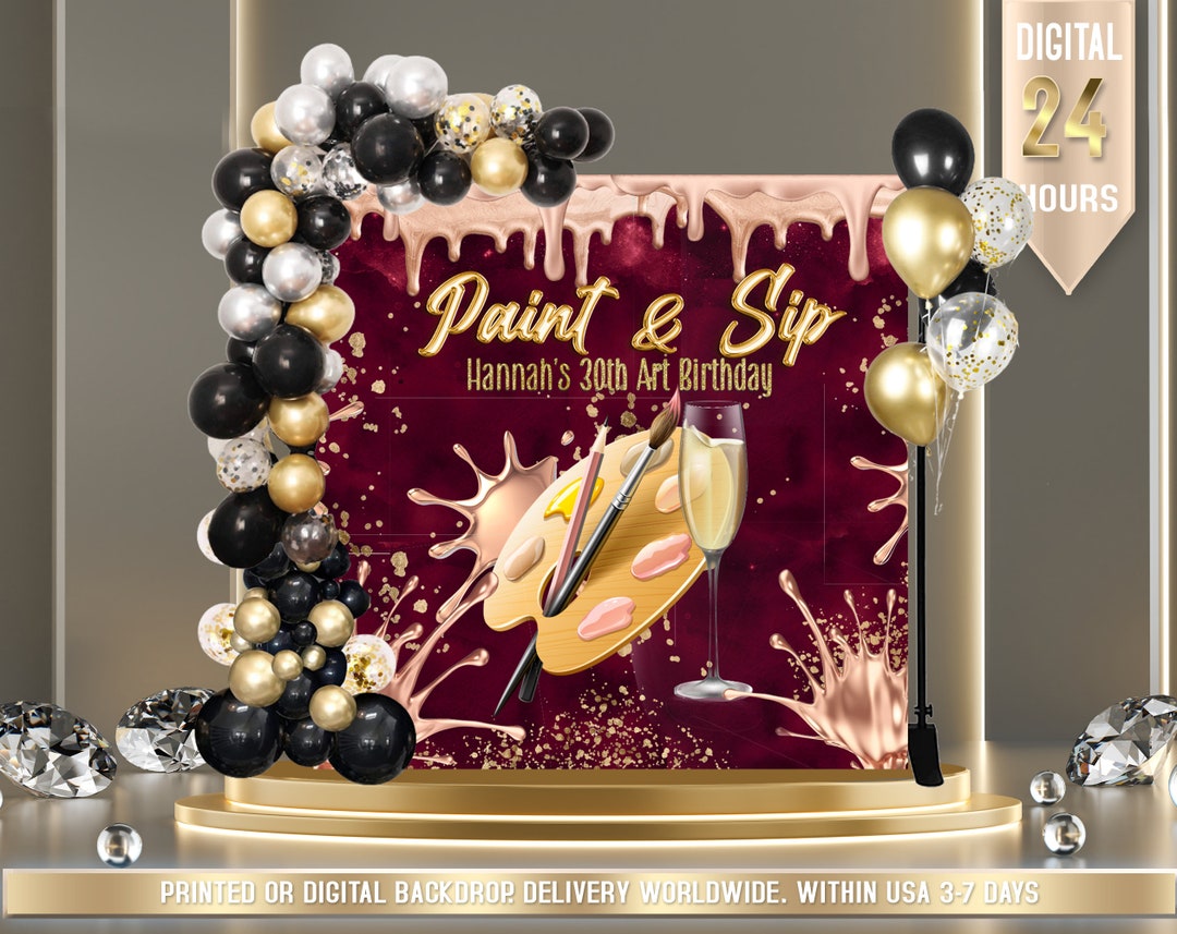 Paint and Sip Backdrop Sip and Paint Backdrop Paint Party Backdrop Wine ...