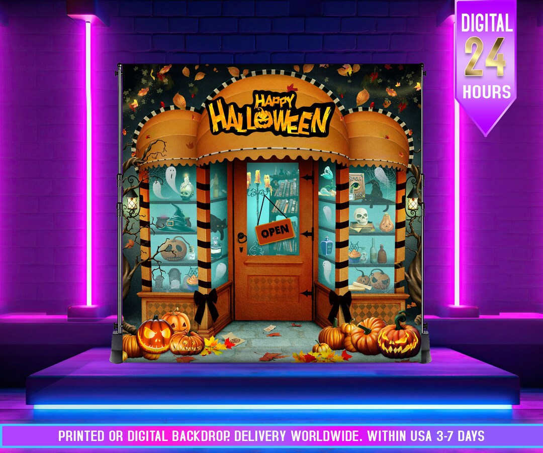 Halloween Backdrop Spooky Banner Scary Backdrop Store Front Backdrop ...