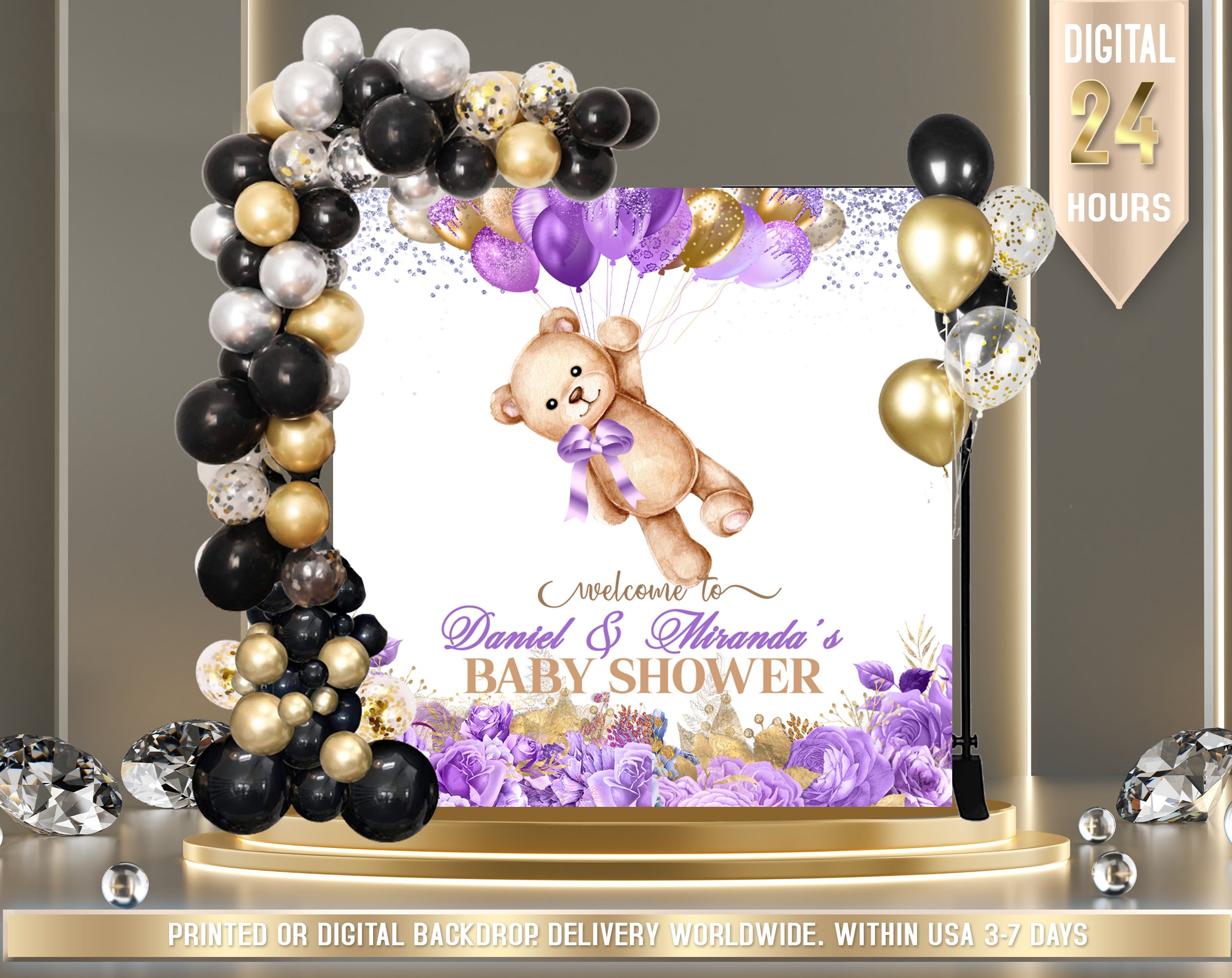 Girl Boy Teddy Bear Baby Shower Backdrop We Can Bearly Wait Banner ...