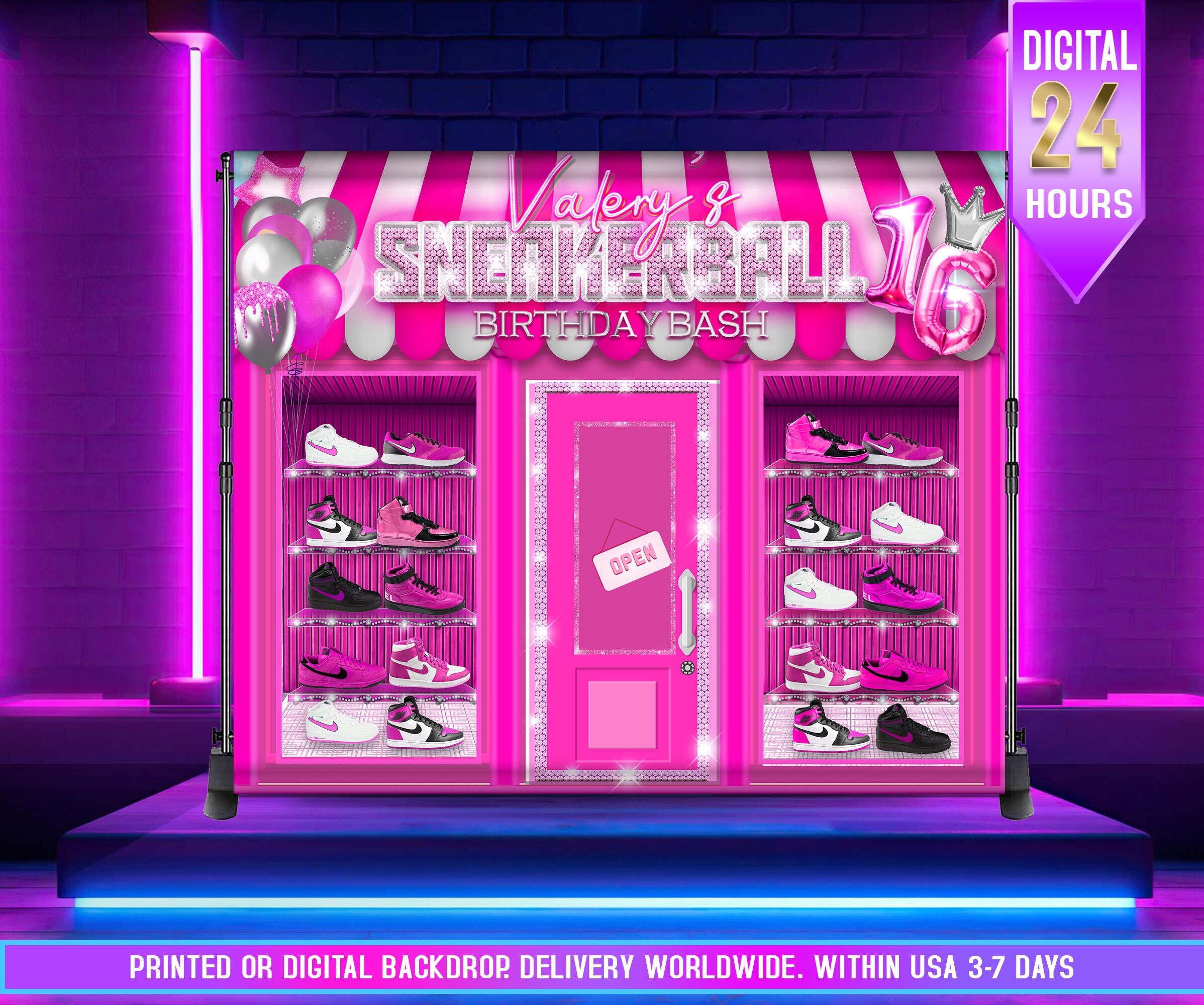 Pink Sneaker Ball Backdrop, Sneaker Gala Backdrop, Sneakers Backdrop ...