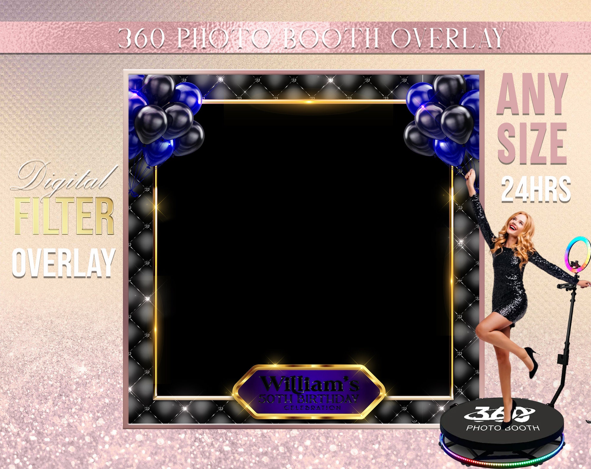 Any Size - Royal Blue Photo Booth Overlay, Blue 360 Photo Booth ...