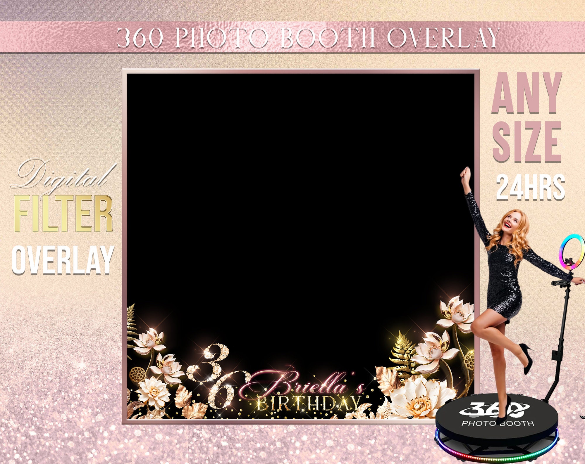 Rose Gold Photo Booth, Pink Photo Template Birthday Party, Woman ...