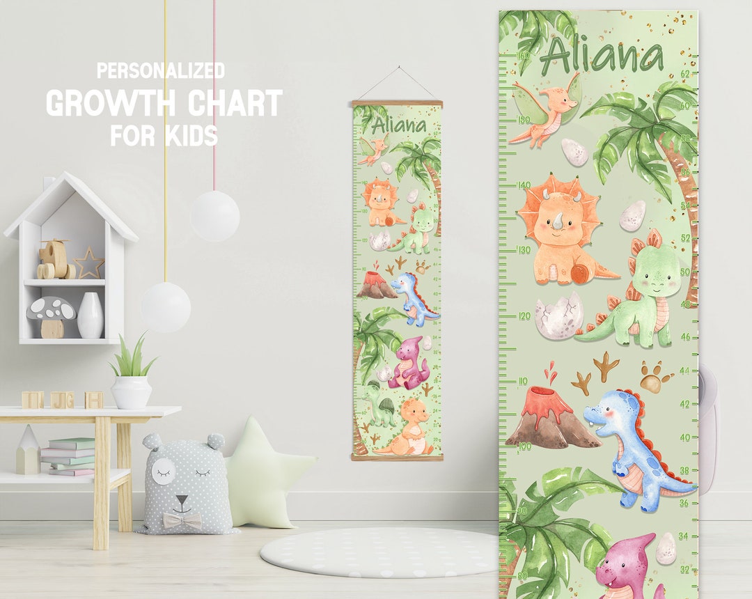 Dinosaur Height Chart With Hanging Frame, Personalized Fruits Boy Girl ...