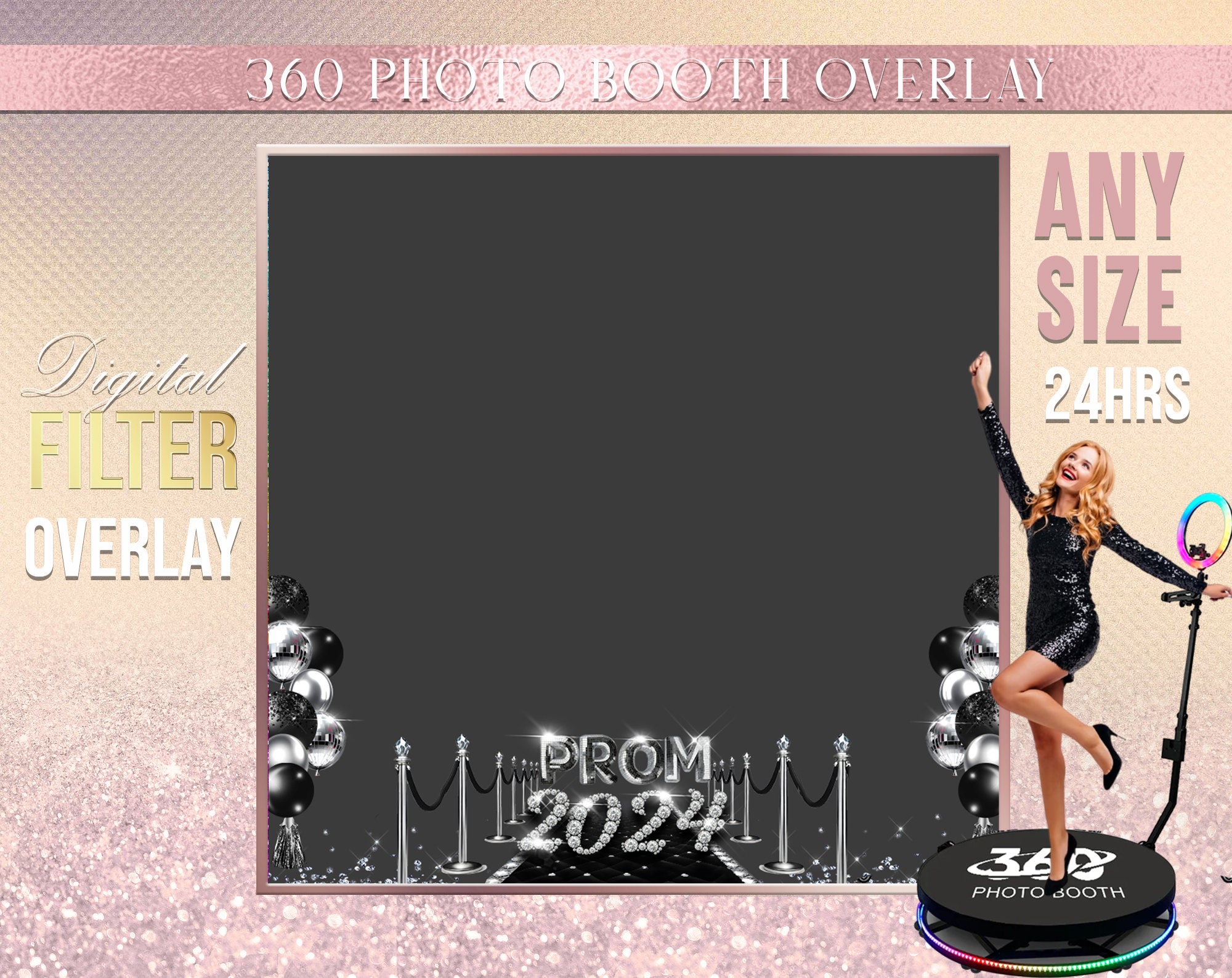 360 Overlay Silver Prom Photo Booth Template, Prom Ball Video Booth ...