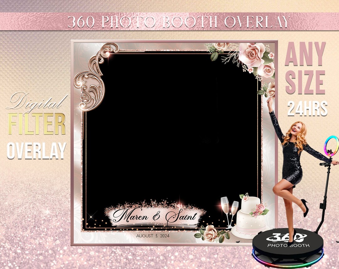 Rose Gold Wedding Photo Booth Photo Template, Engagement Overlay Photo ...